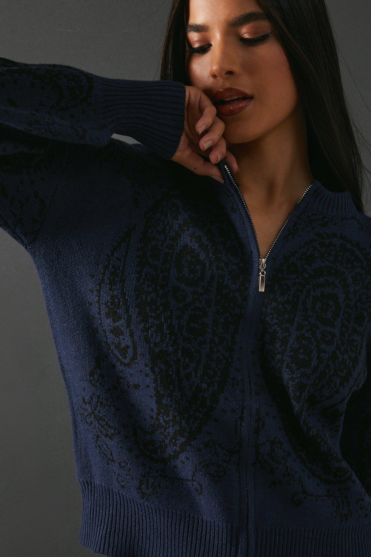 Warehouse Navy Paisley Bomber Jacket | PrettyLittleThing