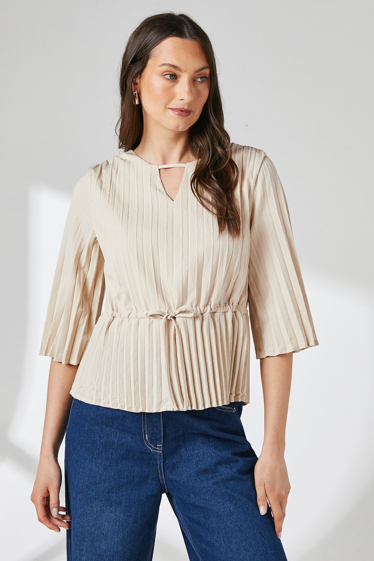 Principles Nude Nude Pleated Drawstring Waist Crepe Top | PLT