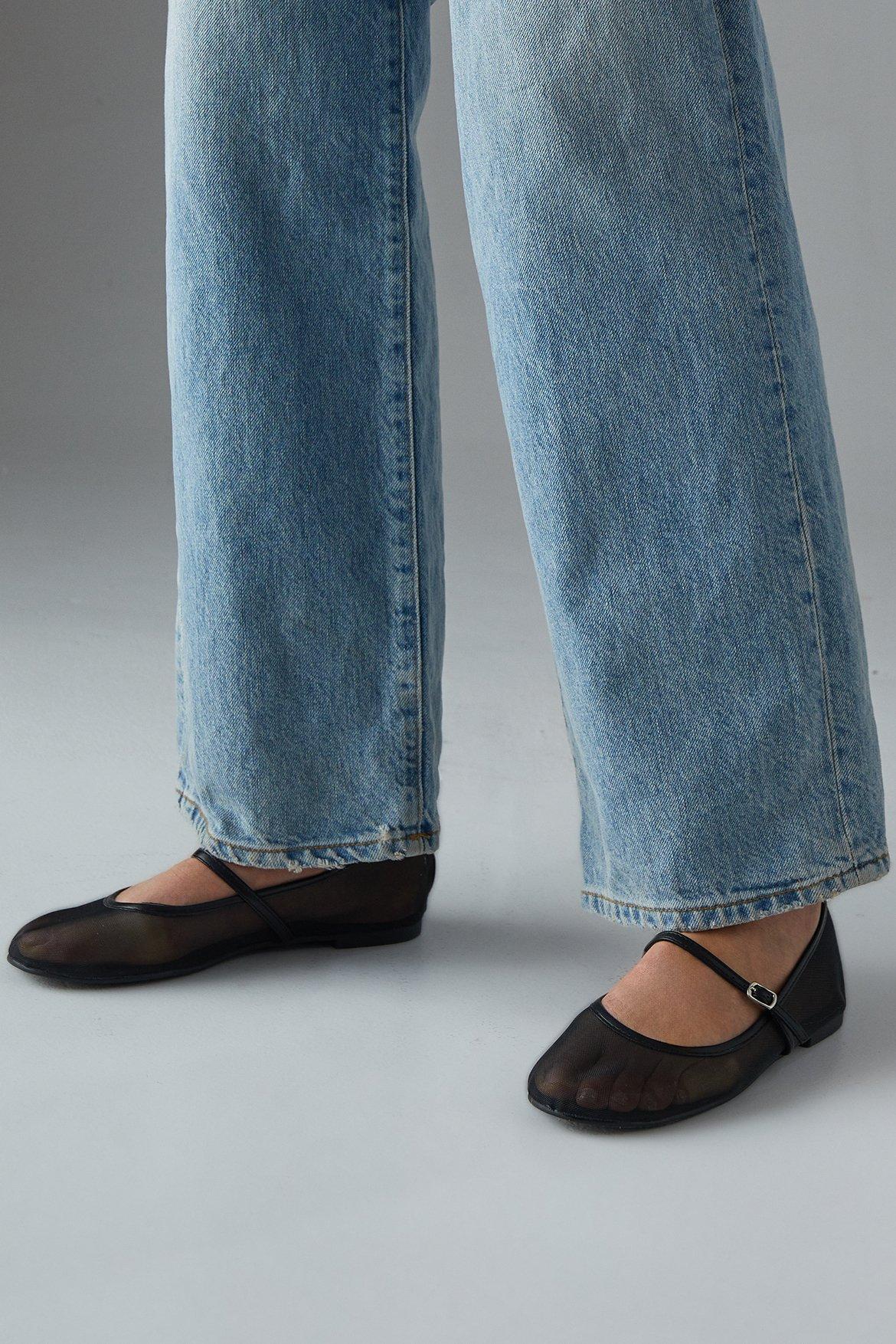 Warehouse Black Faith: Mesh Mary Jane Ballet Pumps | PrettyLittleThing