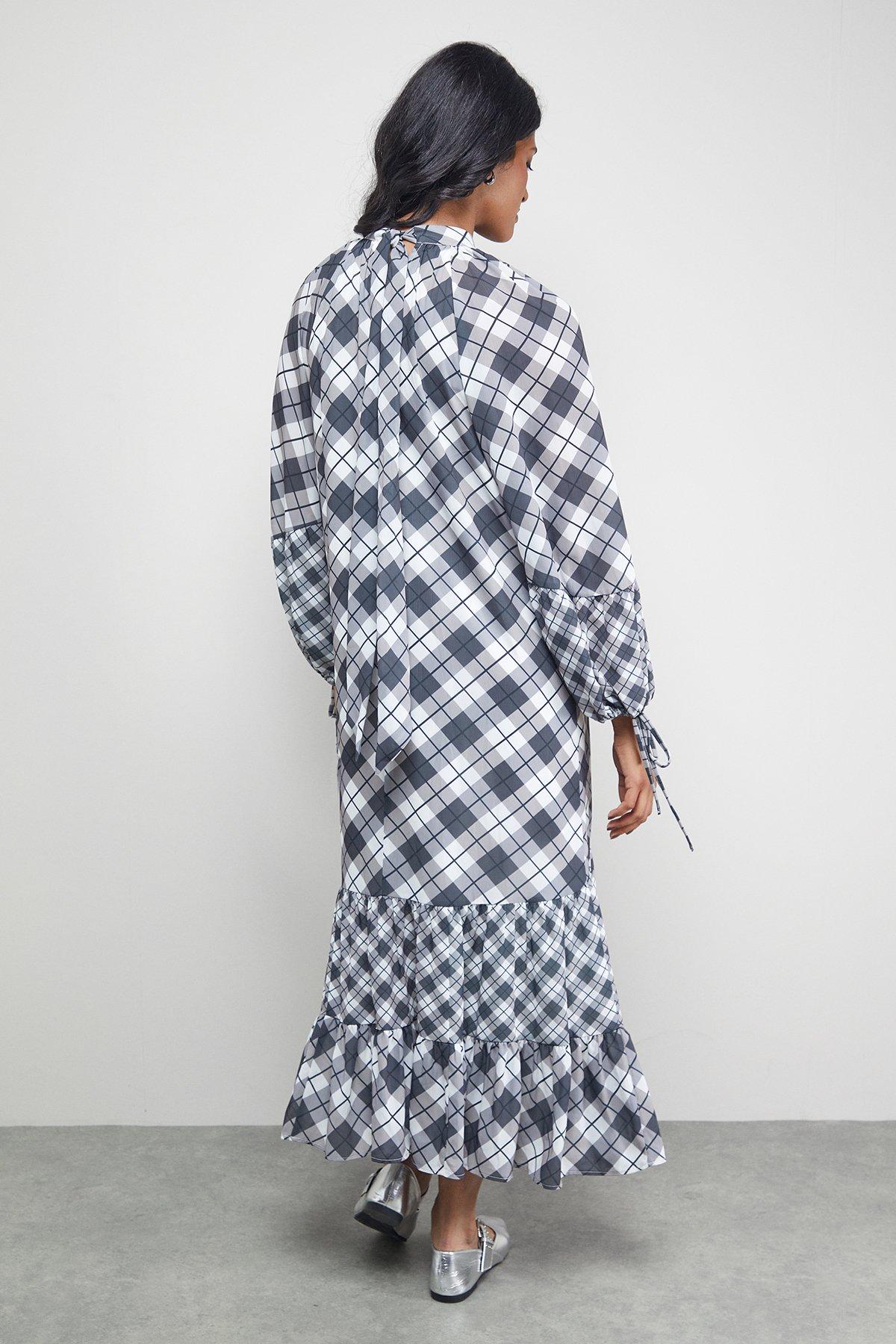 Warehouse Multi Tony Chiffon High Neck Tier Smock Midi Dress ...