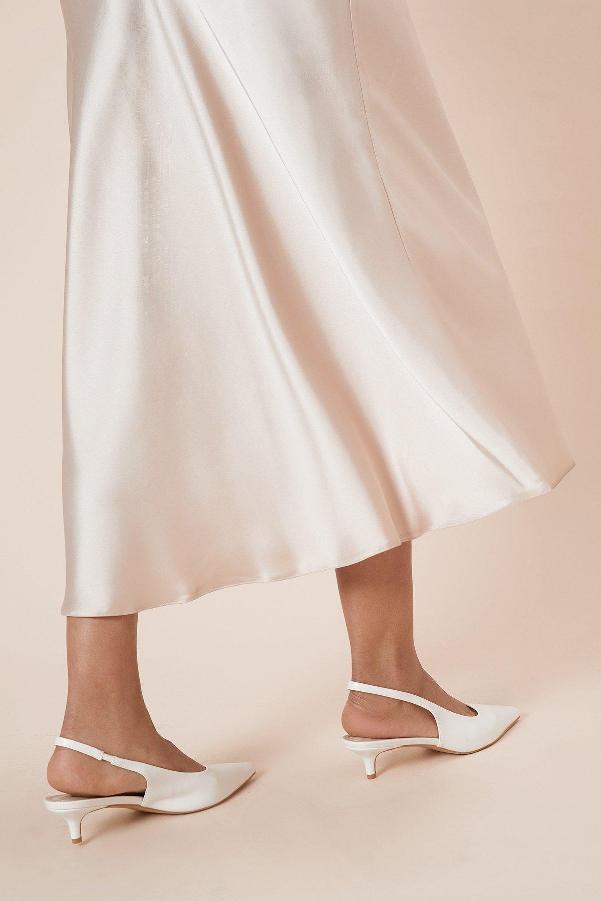 Dorothy Perkins White Faelina Faux Leather Slingback Kitten Heel Court ...