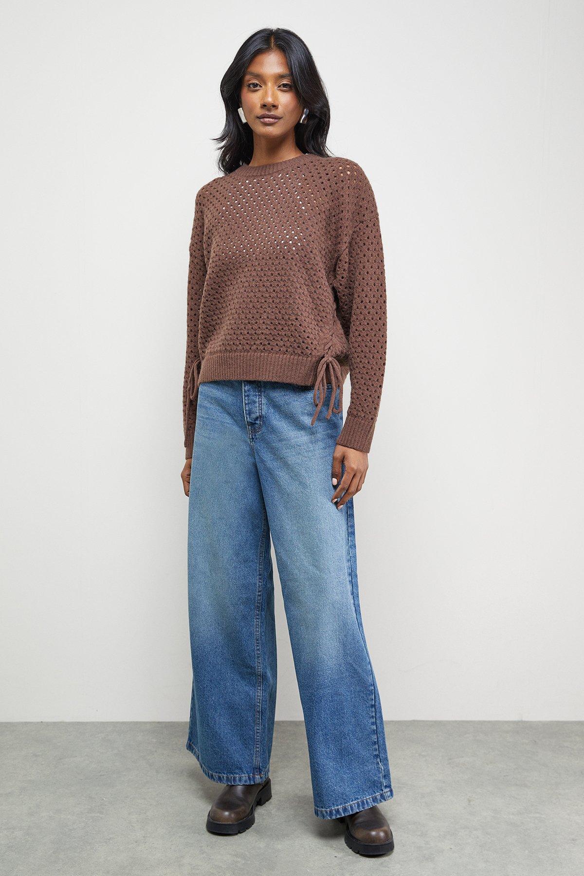 Warehouse Chocolate Open Stich Tie Side Jumper | PLT