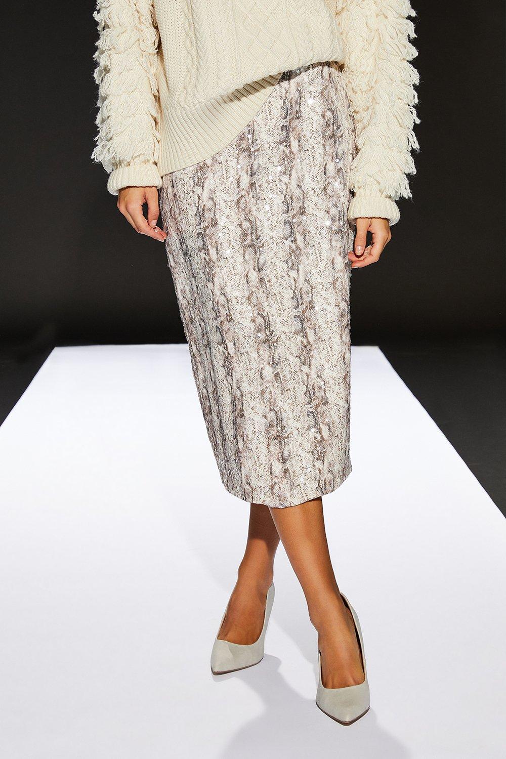 RUNWAY 1.8.1.8 Snake Runway 1.8.1.8 Snake Print Sequin Skirt ...