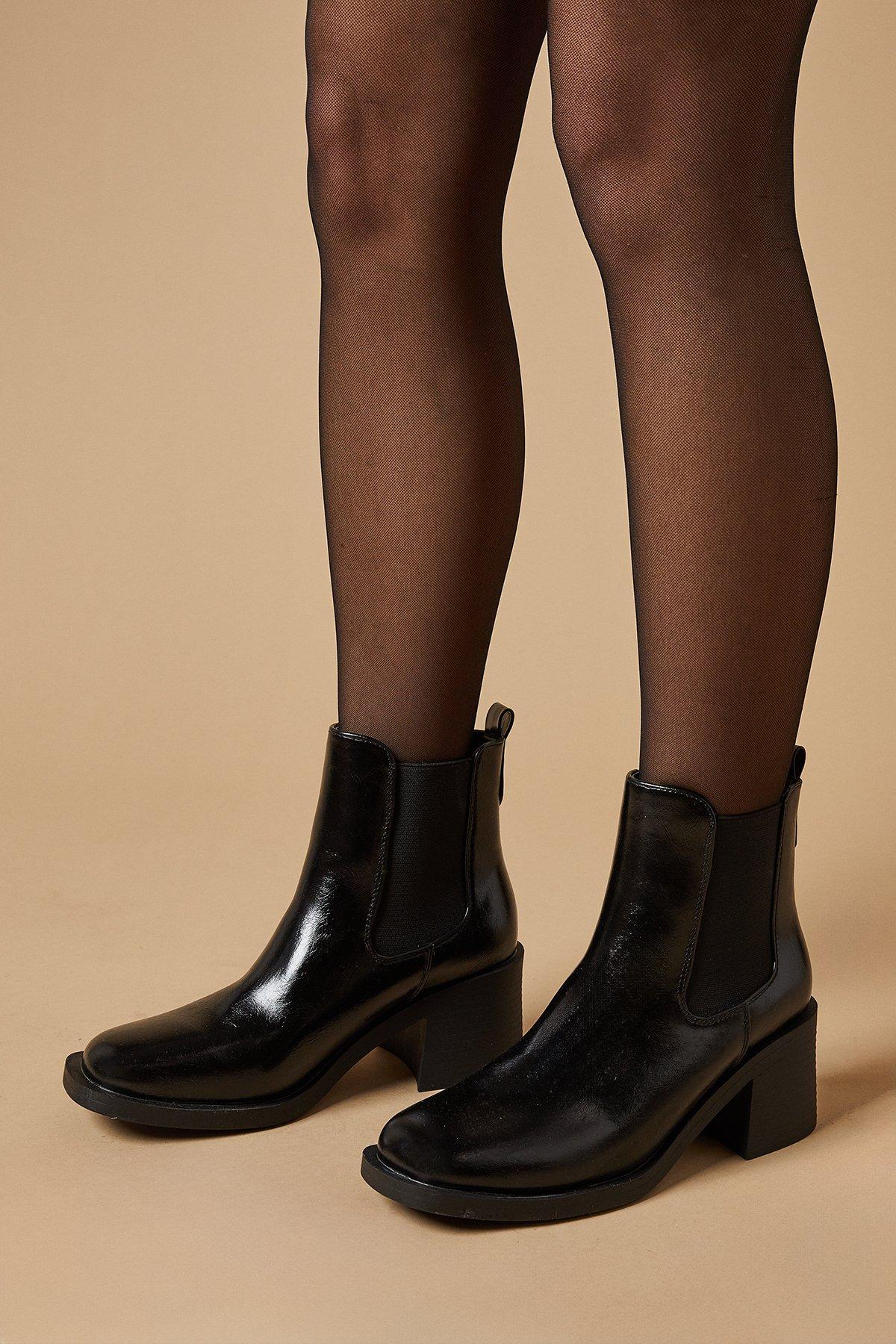 Oasis True Black Eva High Shine Chunky Heel Chelsea Ankle Boot | PrettyLittleThing