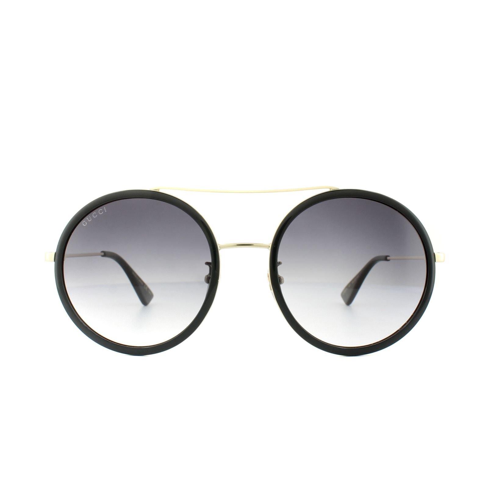 Gucci Black Round Black Gold Grey Gradient Sunglasses | PLT