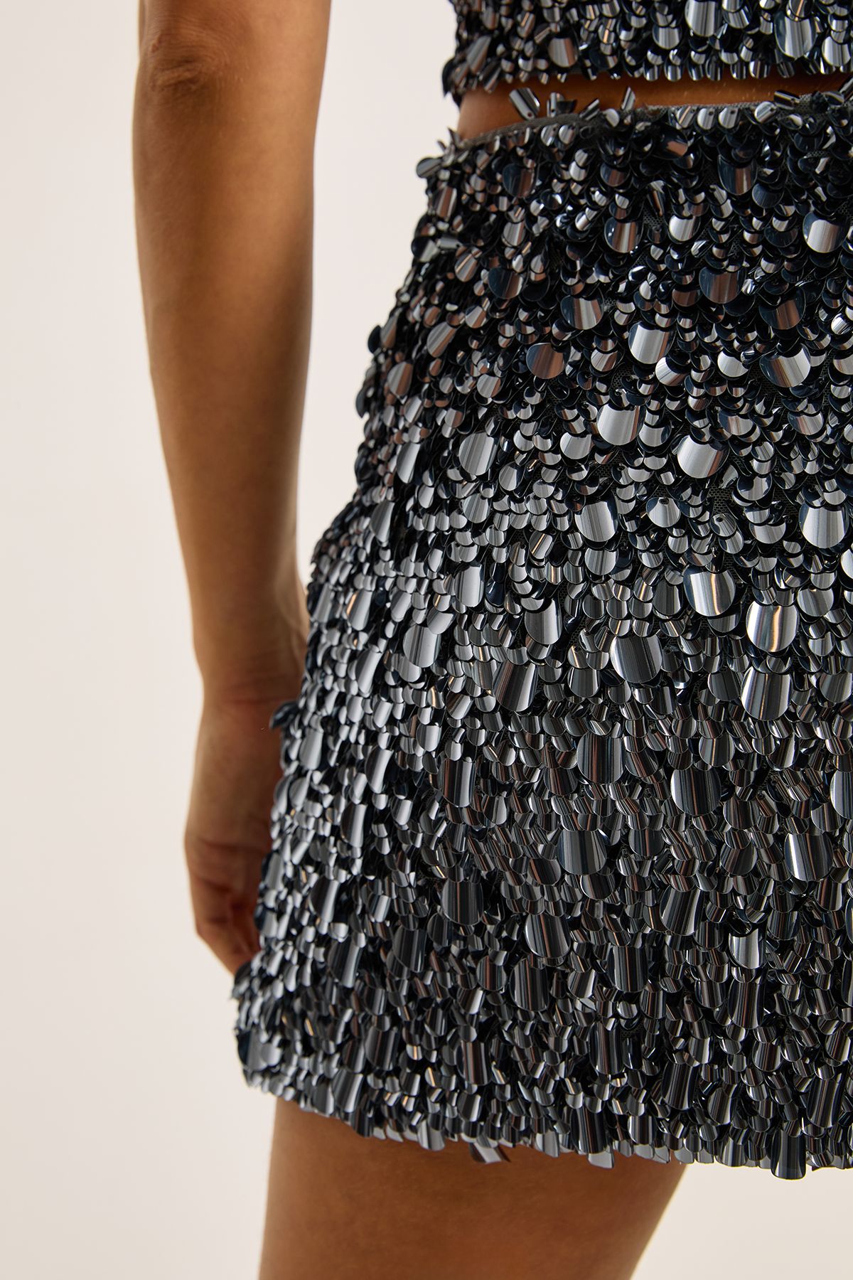 NastyGal Gun Metal Cluster Disc Sequin Mini Skirt | PLT