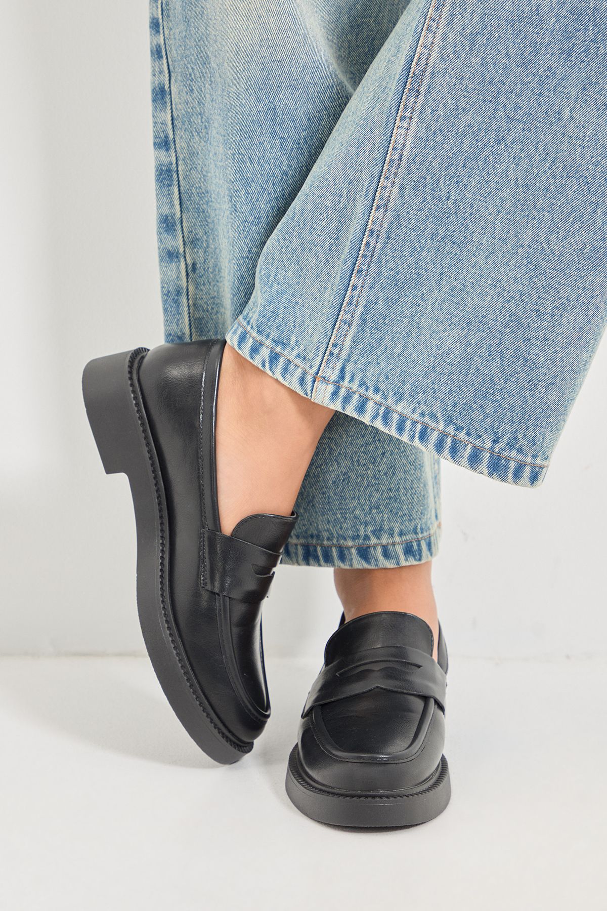 Oasis Black Paige Faux Leather Chunky Penny Loafers | PLT