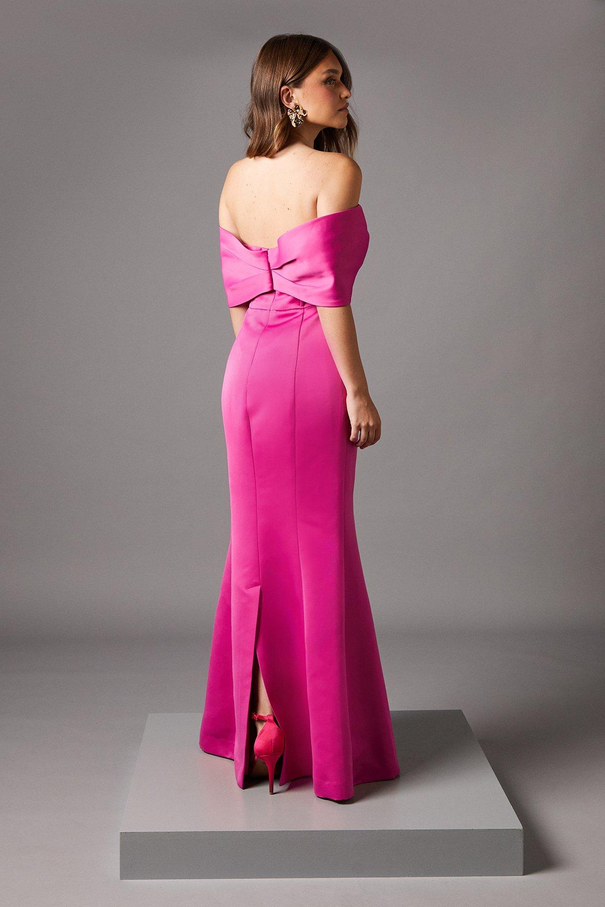 Coast Pink Bardot Bow Effect Fishtail Maxi Occasion Dress ...