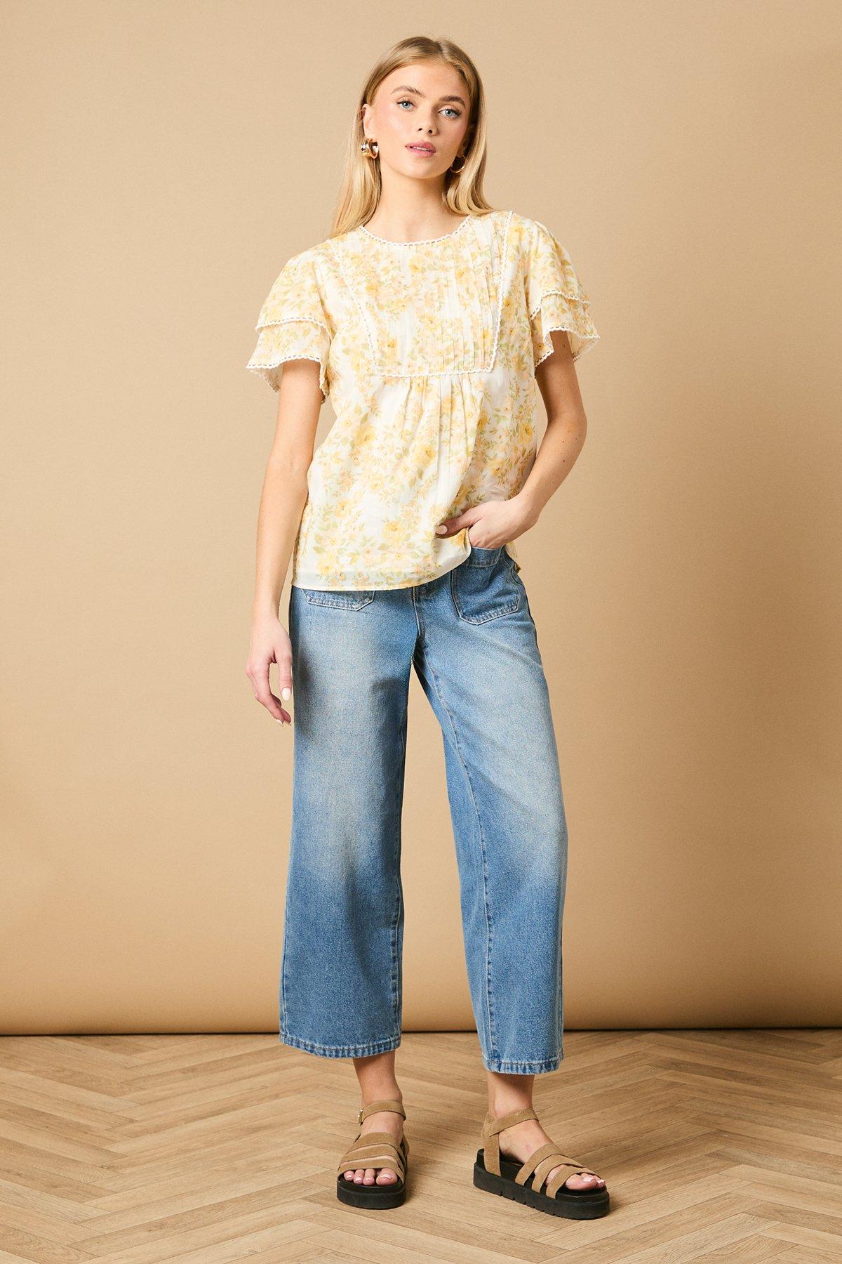 Oasis Multi Frill Shoulder Crew Neck Blouse | PrettyLittleThing