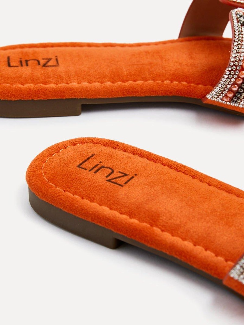 Linzi Orange Indira Orange Suede Aztec Design Embellished Slider Sandal ...