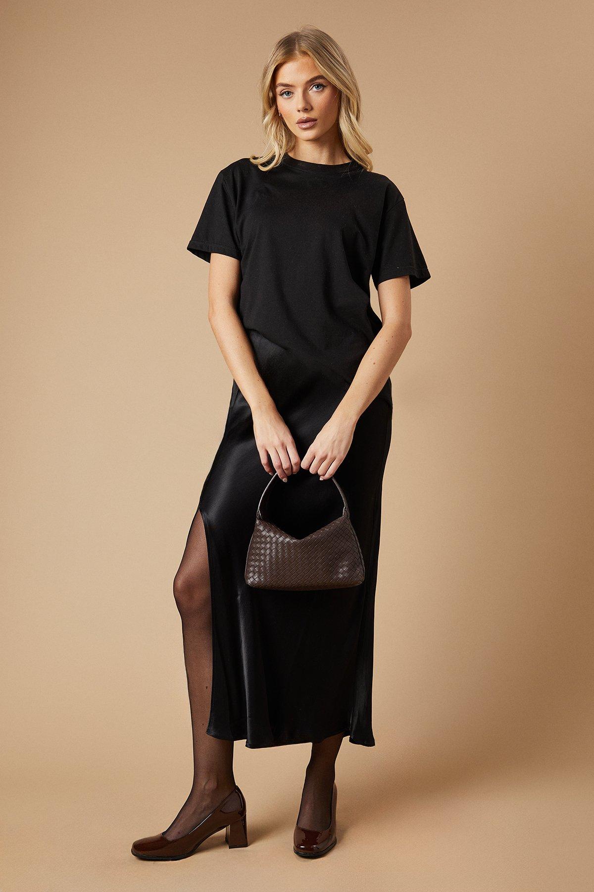 Oasis Chocolate Vana Flared High Block Heel Square Toe Shoes ...