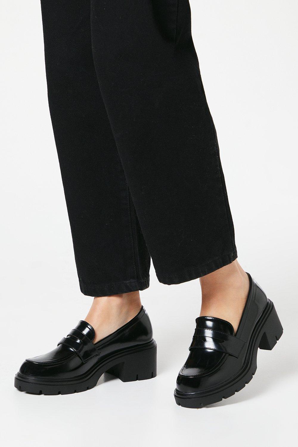 Oasis Black Verity Chunky Heeled Penny Loafers | PLT