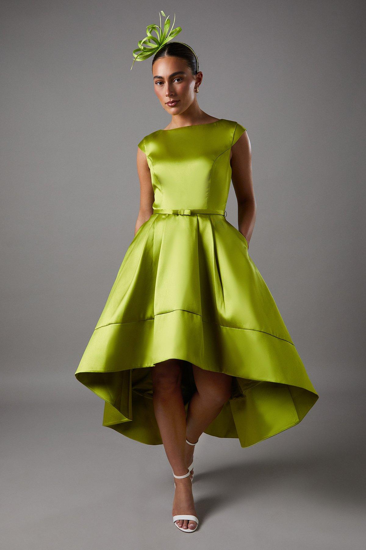 Coast Chartreuse High Low Twill Midi Dress | PrettyLittleThing