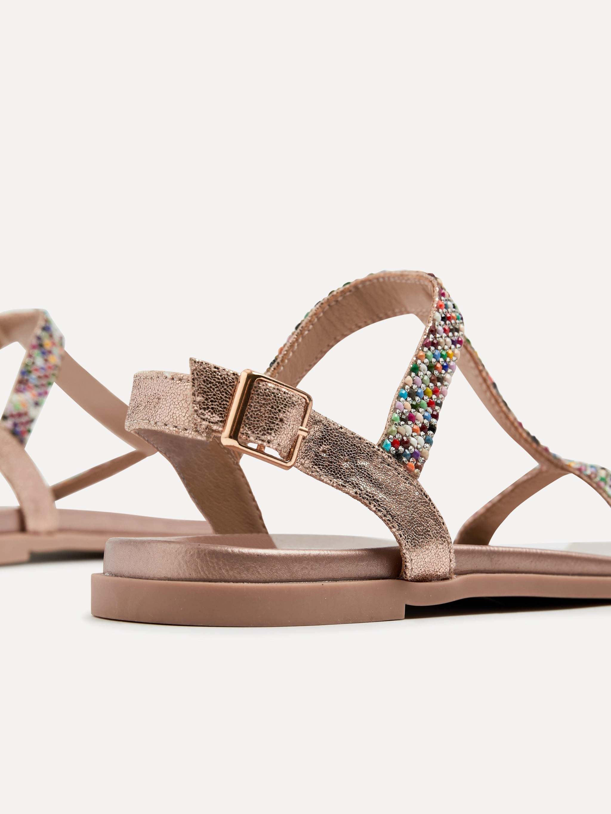 Linzi Rose Gold Aubrey Rose Gold T-Bar Flat Sandal | PLT