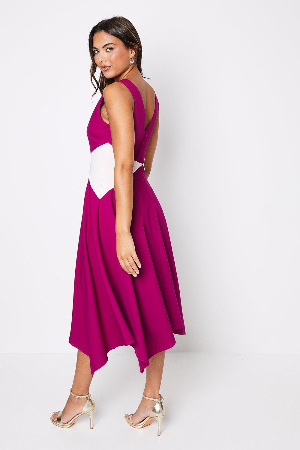 Coast Magenta Colour Block Drape Skirt Midi Dress | PLT