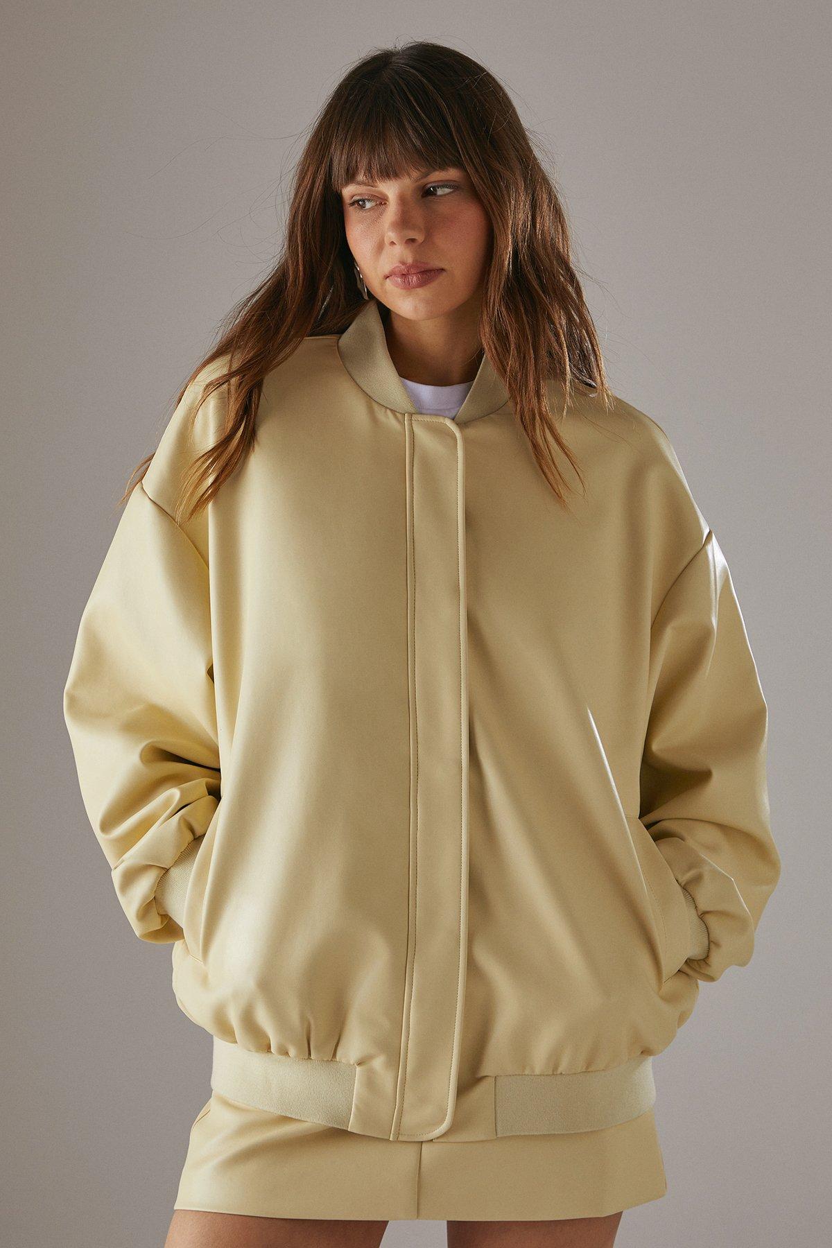 Warehouse Butter PU Bomber Jacket Co Ord | PrettyLittleThing