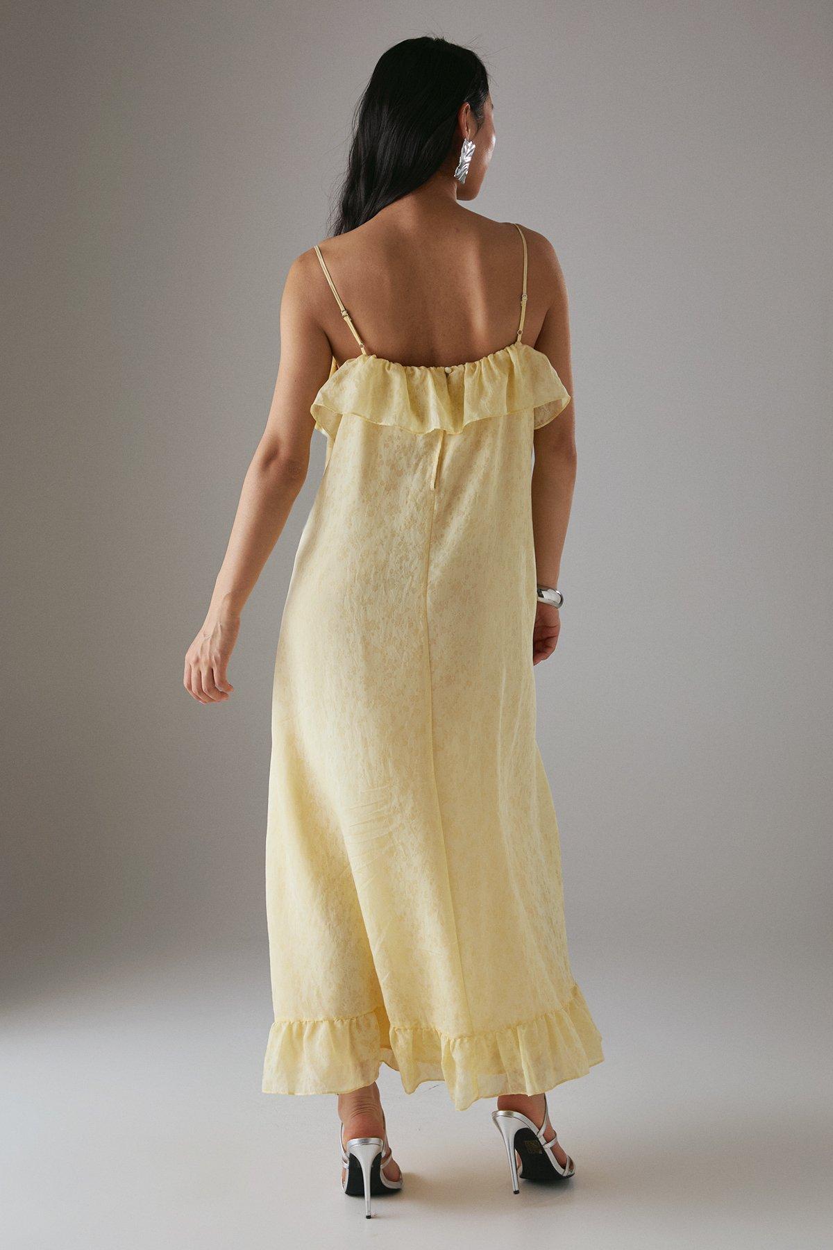 Warehouse Yellow Petite Rose Organza Strappy Frill Midi Sundress ...