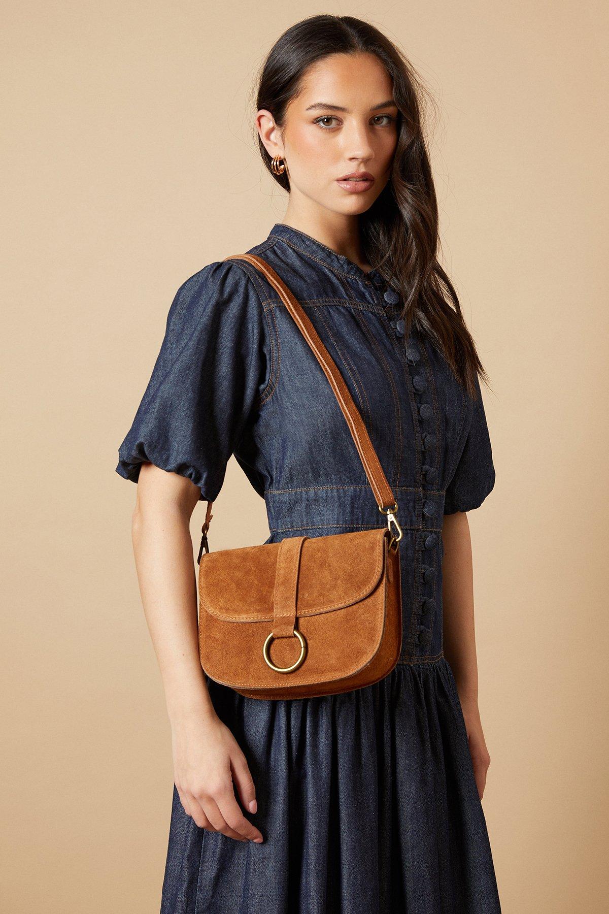 Oasis Tan Thessina Suede Structured Ring Detail Cross Body Saddle Bag ...