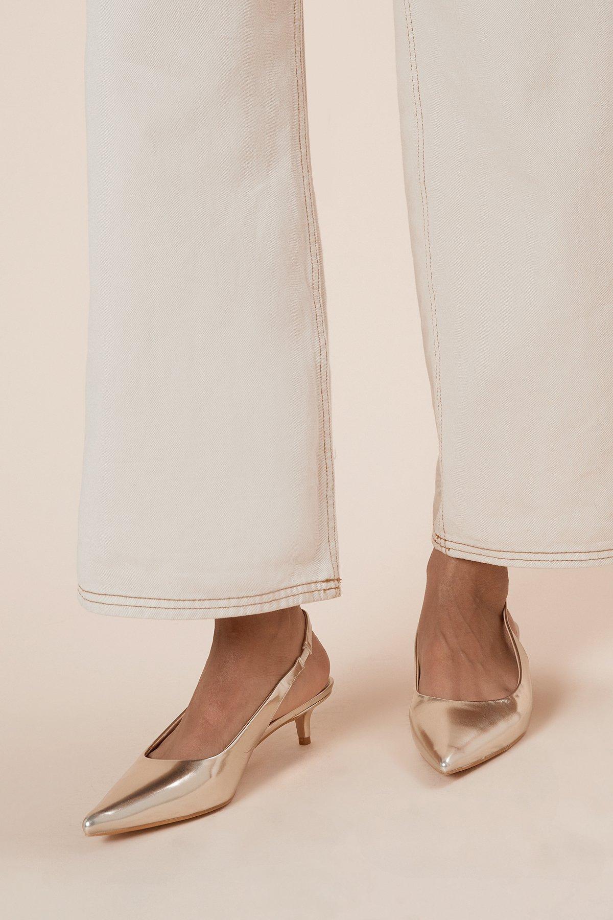 Dorothy Perkins Gold Faelina Faux Leather Slingback Kitten Heel Court ...