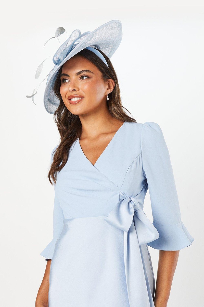 Coast Pale Blue Ruffle Sleeve Satin Back Crepe Wrap Dress | PLT