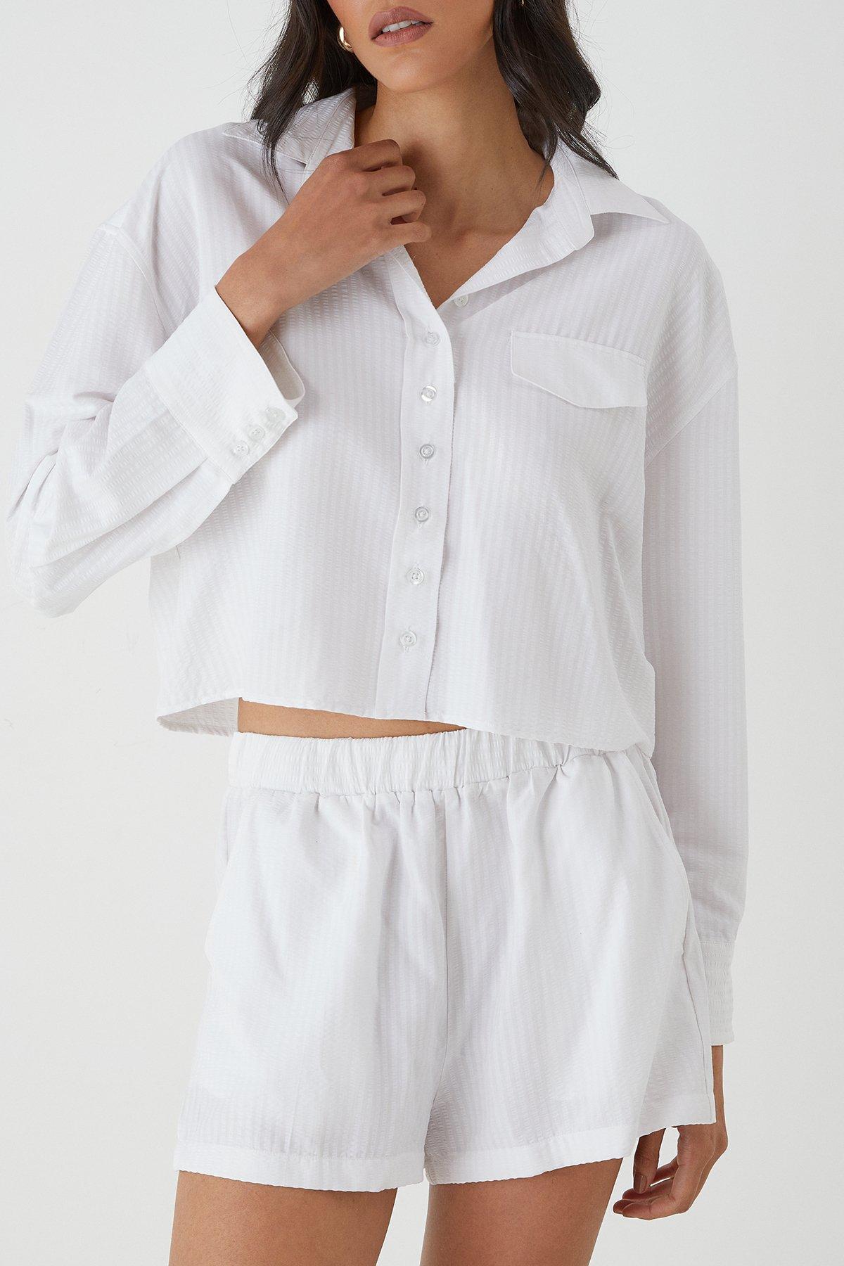 MissPap White Seer Sucker High Waisted Shorts | PLT