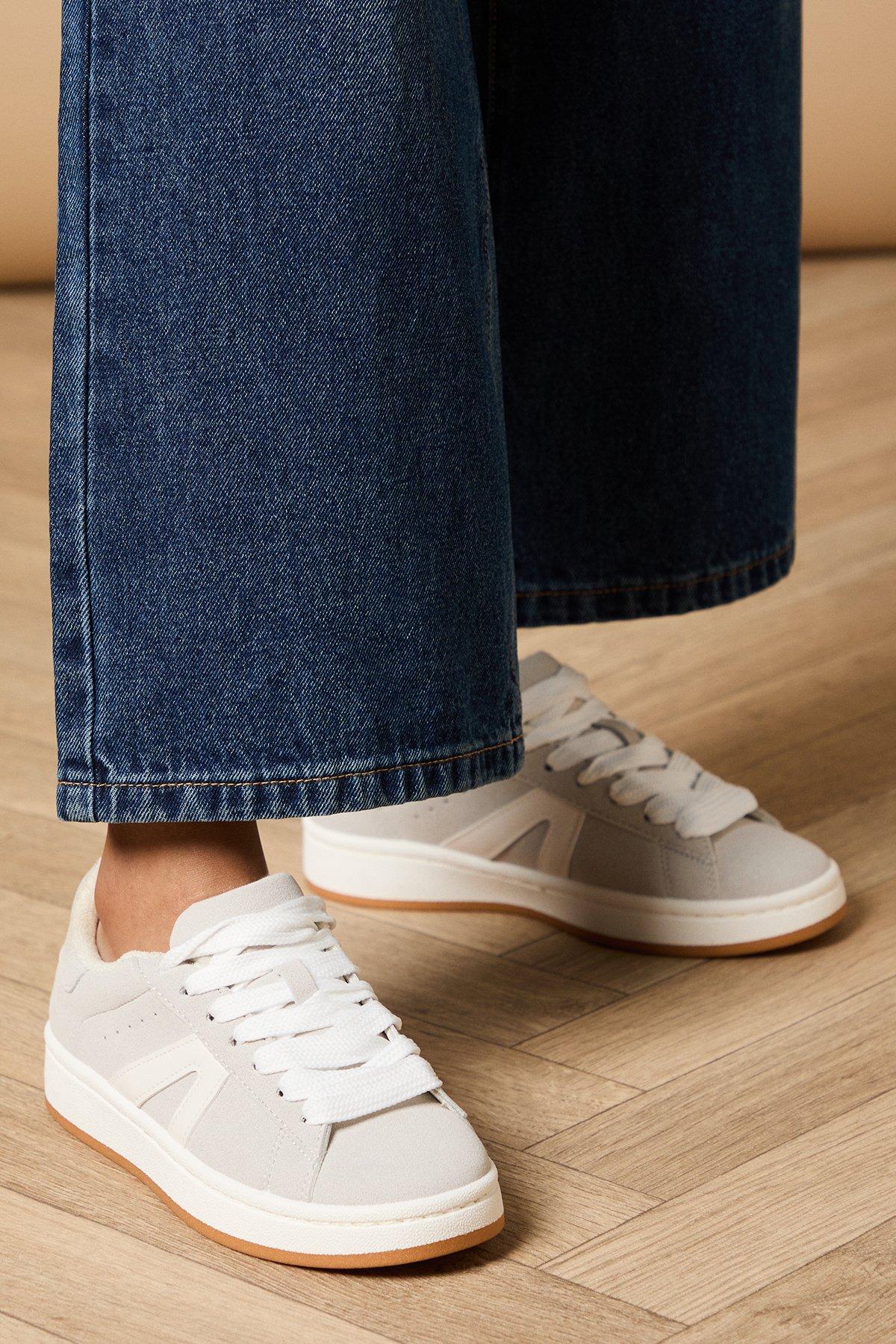 Oasis Grey Dorianna Faux Suede Lace Up Trainers | PrettyLittleThing