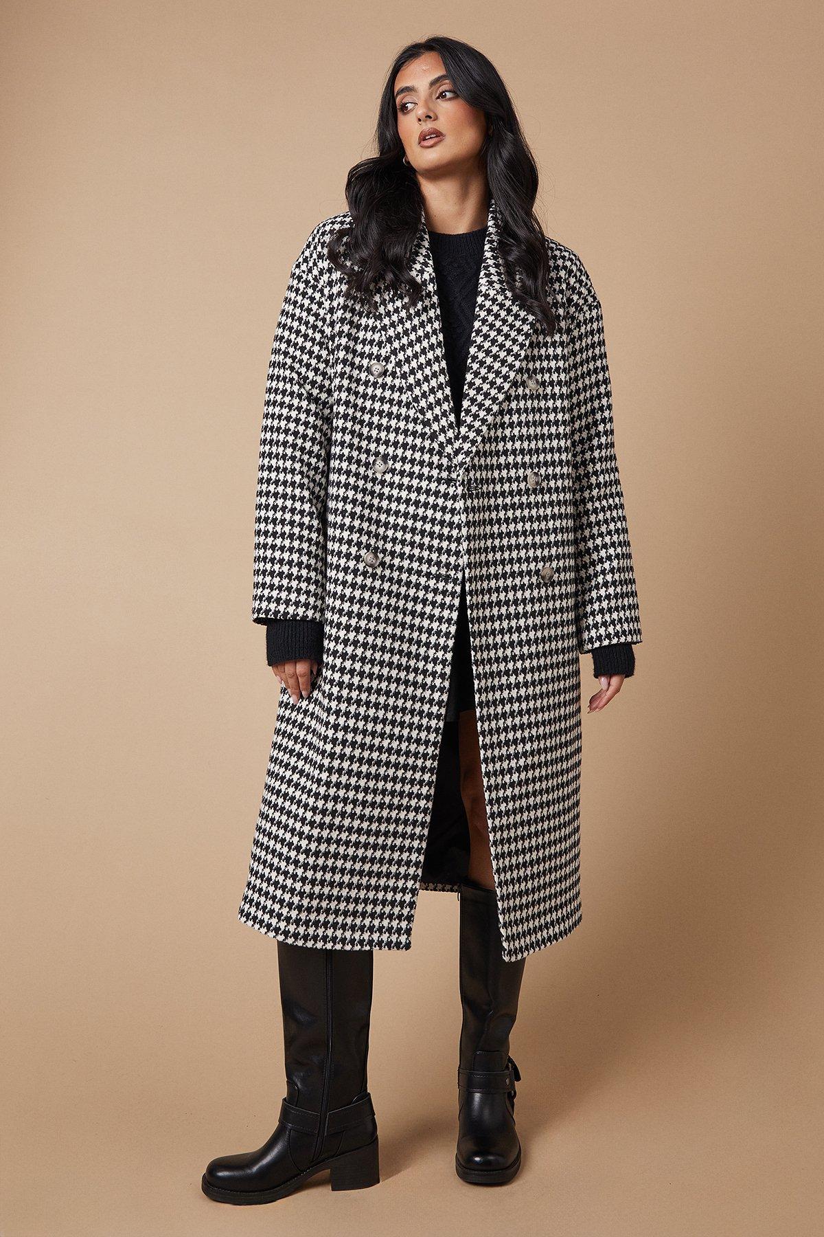 Oasis Neutral Checked Tab Back Detail Faux Wool Double Breasted Midi ...