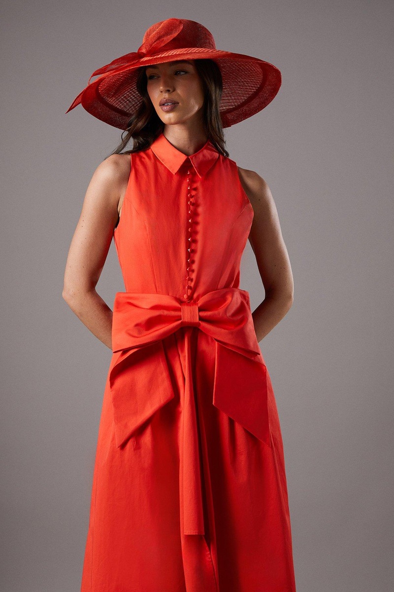 Coast Red Lisa Tan Exaggerated Bow Shirt Dress | PrettyLittleThing