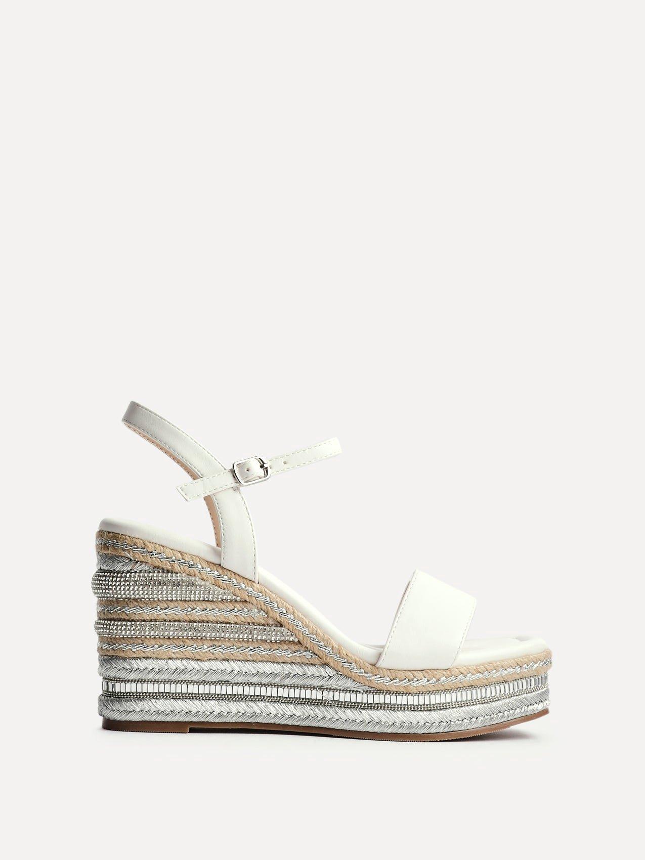 Linzi White Icon White Faux Leather Embellished Wedge | PLT