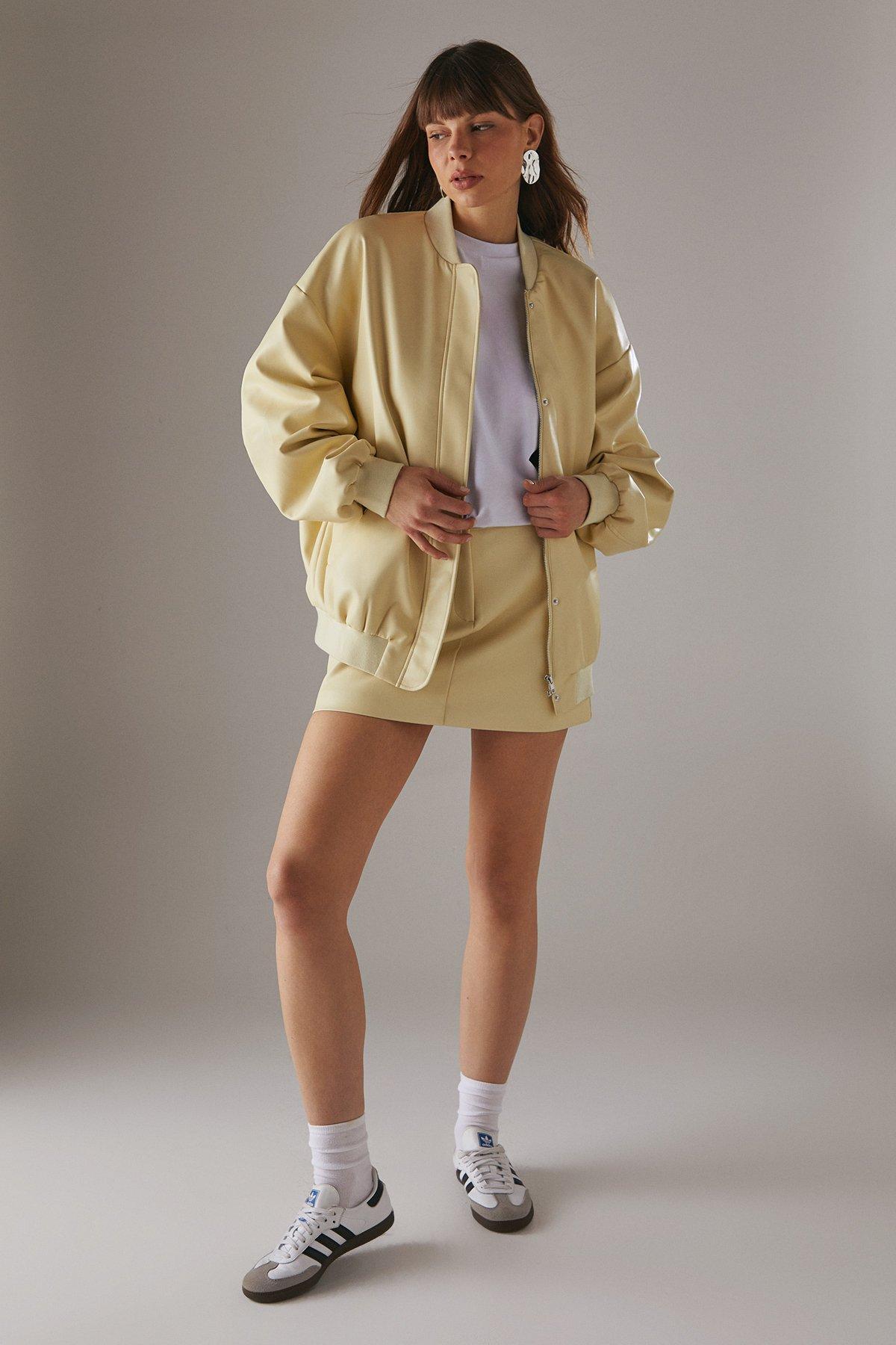 Warehouse Butter PU Bomber Jacket Co Ord | PrettyLittleThing