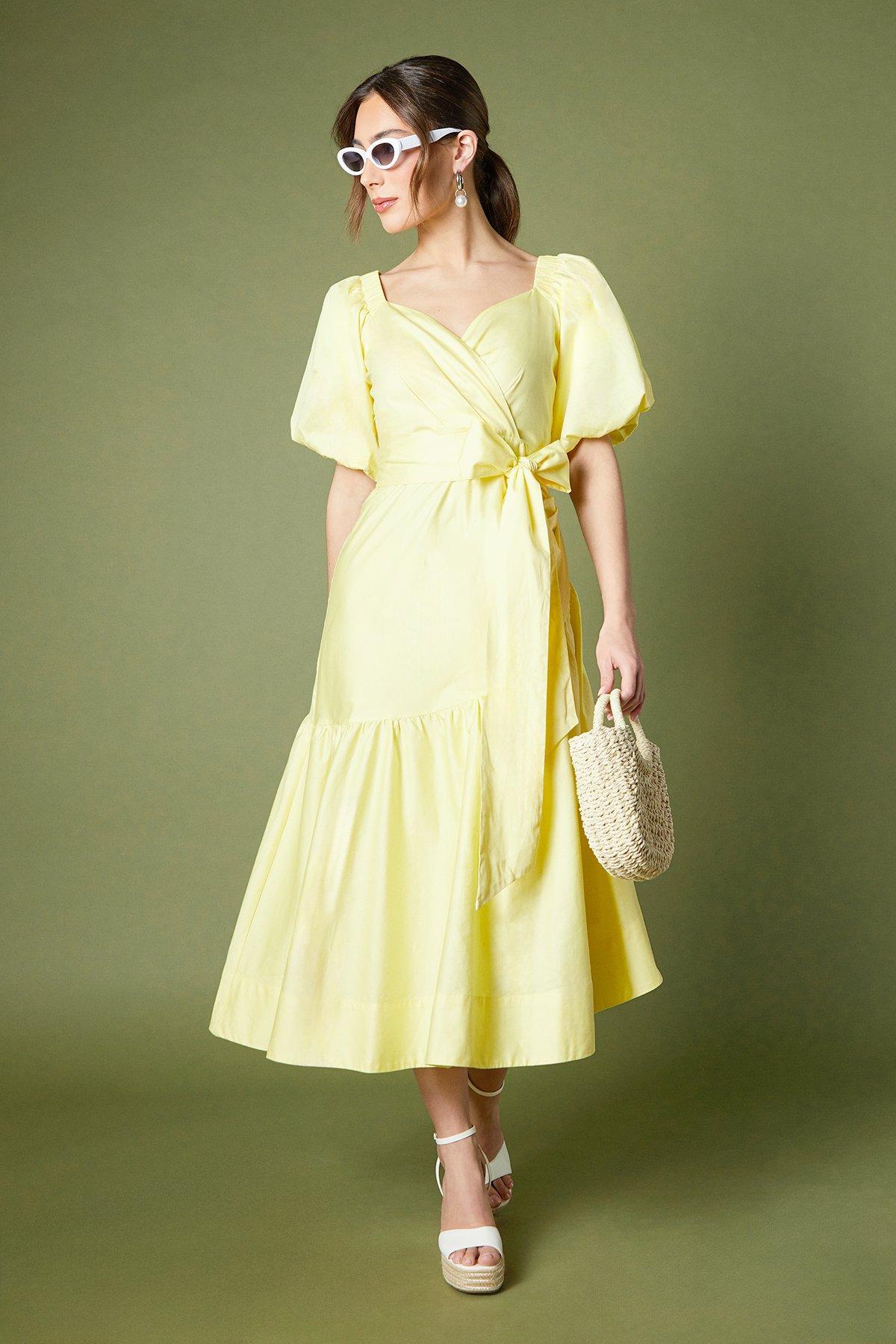 Coast Yellow Puff Sleeve Midi Dress | PrettyLittleThing