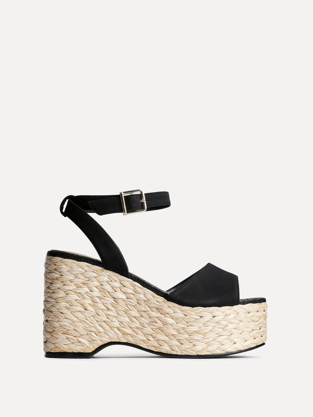 Linzi Black Pacific Black Faux Suede Espadrille Platform Wedge | PLT