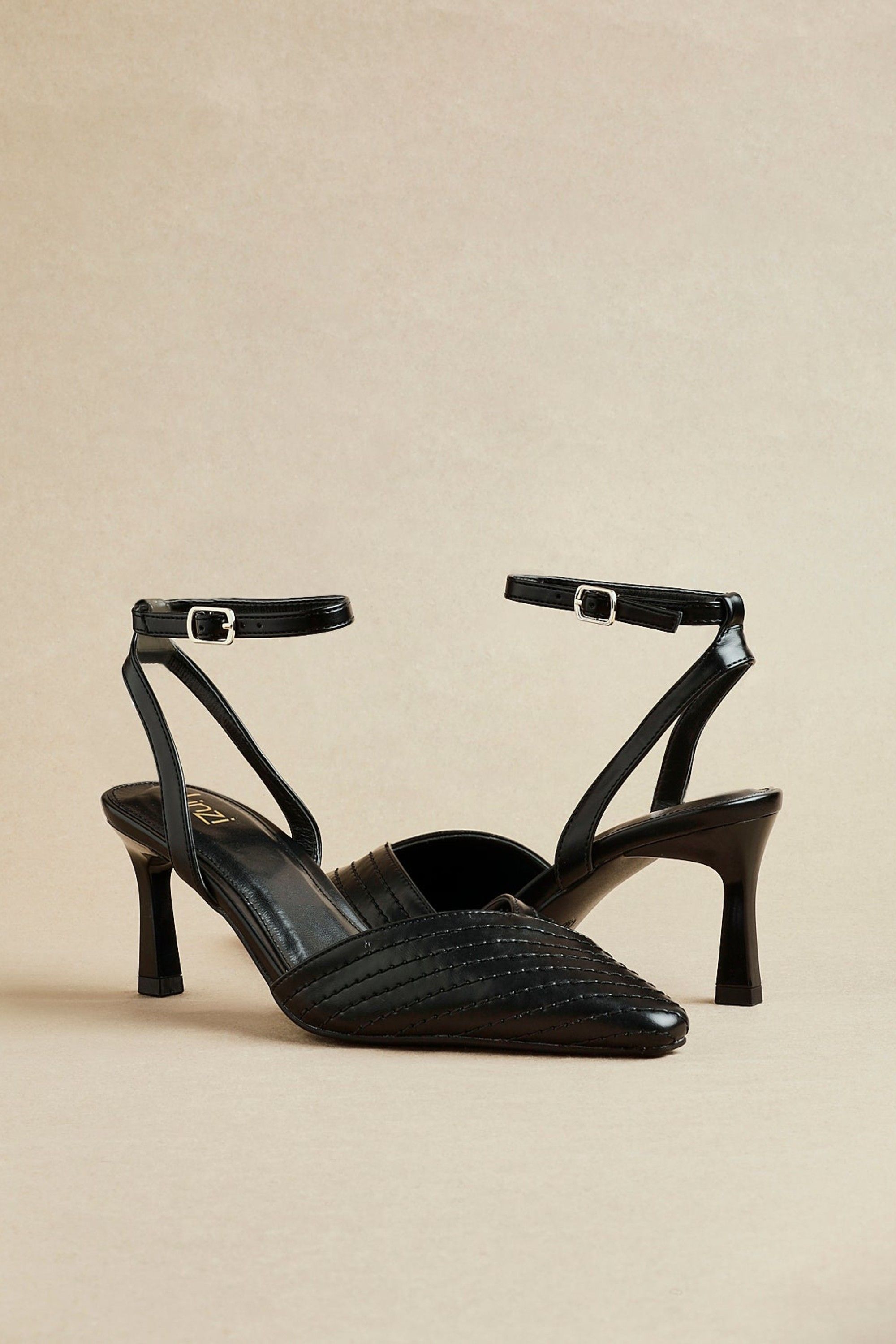 Linzi Black Siren Black Faux Leather Quilted Court Heel | PLT