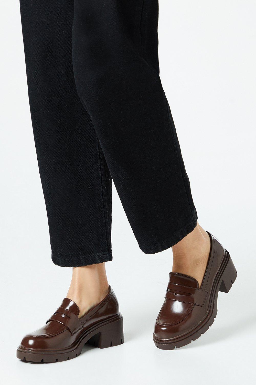 Oasis Brown Verity Chunky Heeled Penny Loafers | PLT
