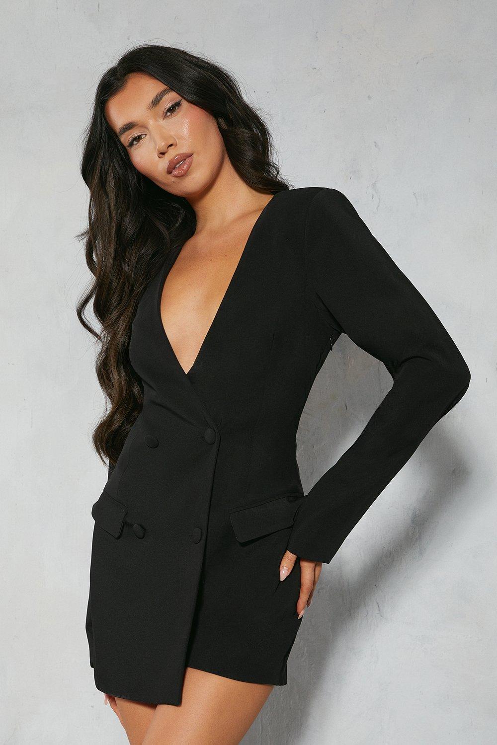 MissPap Black Tailored Double Breasted Boxy Blazer Playsuit ...