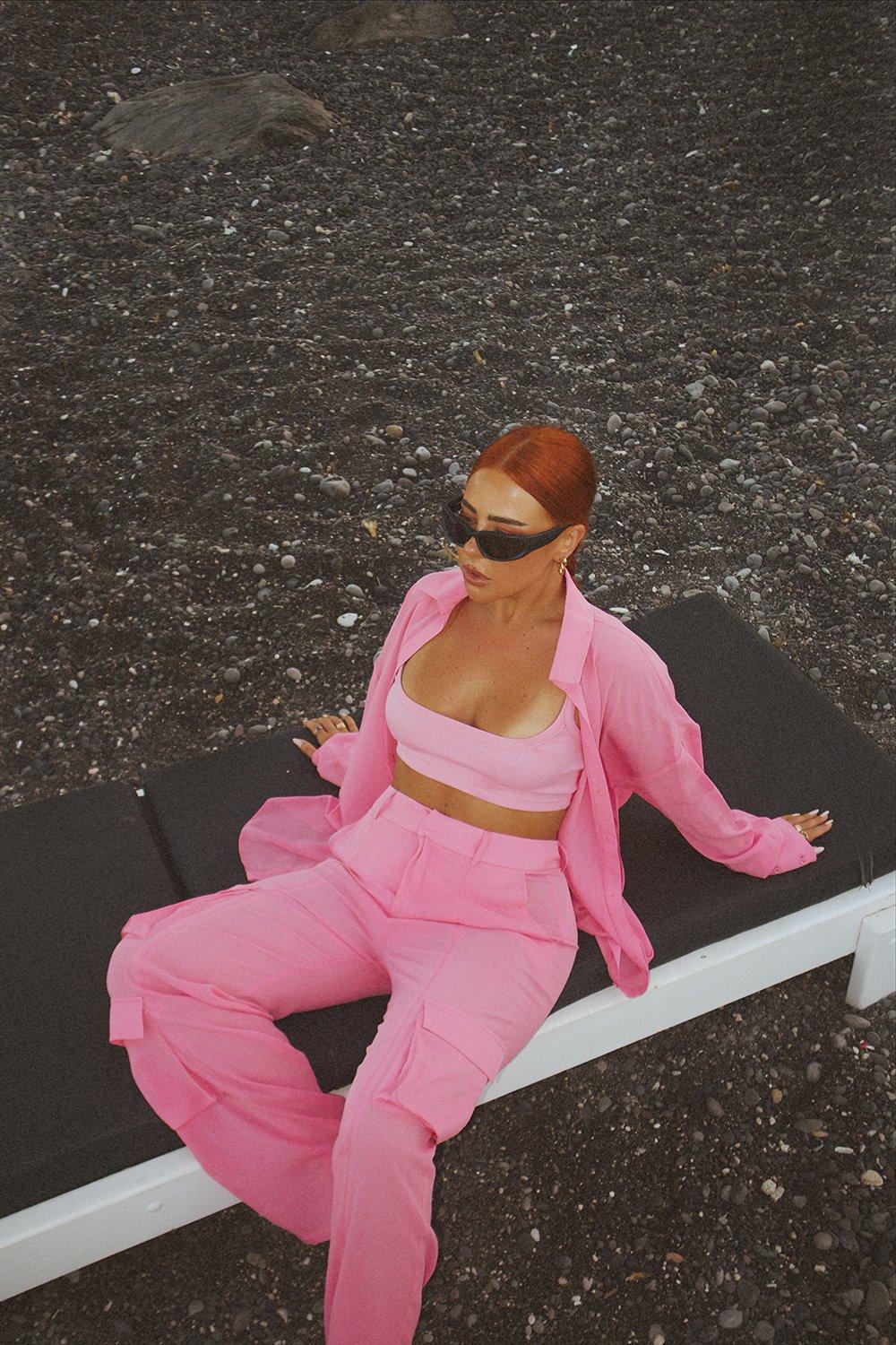 MissPap Pink Wide Leg Sheer Cargo Trousers | PrettyLittleThing