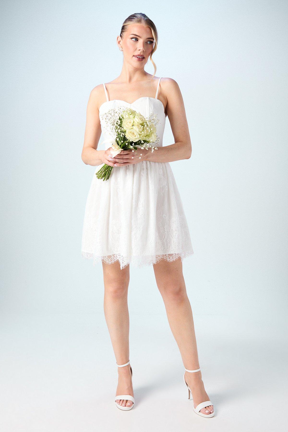 Coast Ivory Embellished Lace Bandeau Bridal Mini Dress | PrettyLittleThing