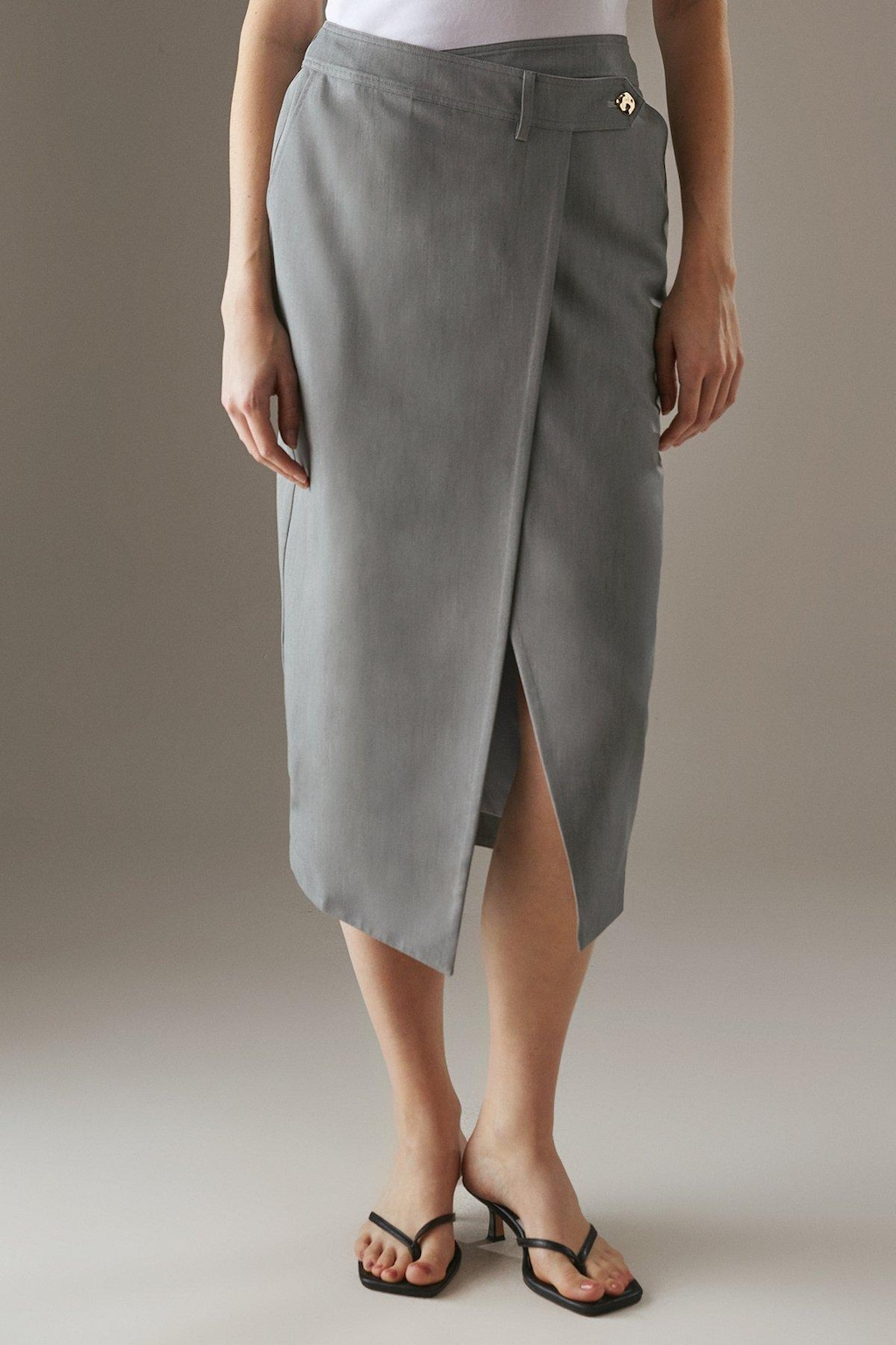 Warehouse Dark Grey Deconstructed Wrap Column Skirt | PrettyLittleThing