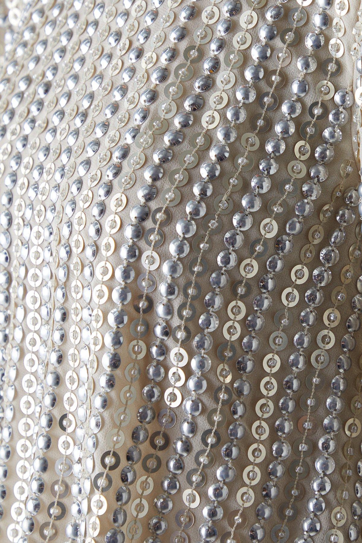 Warehouse Silver Hen Hand Embellished Sequin Slash Neck Blouson Mini ...