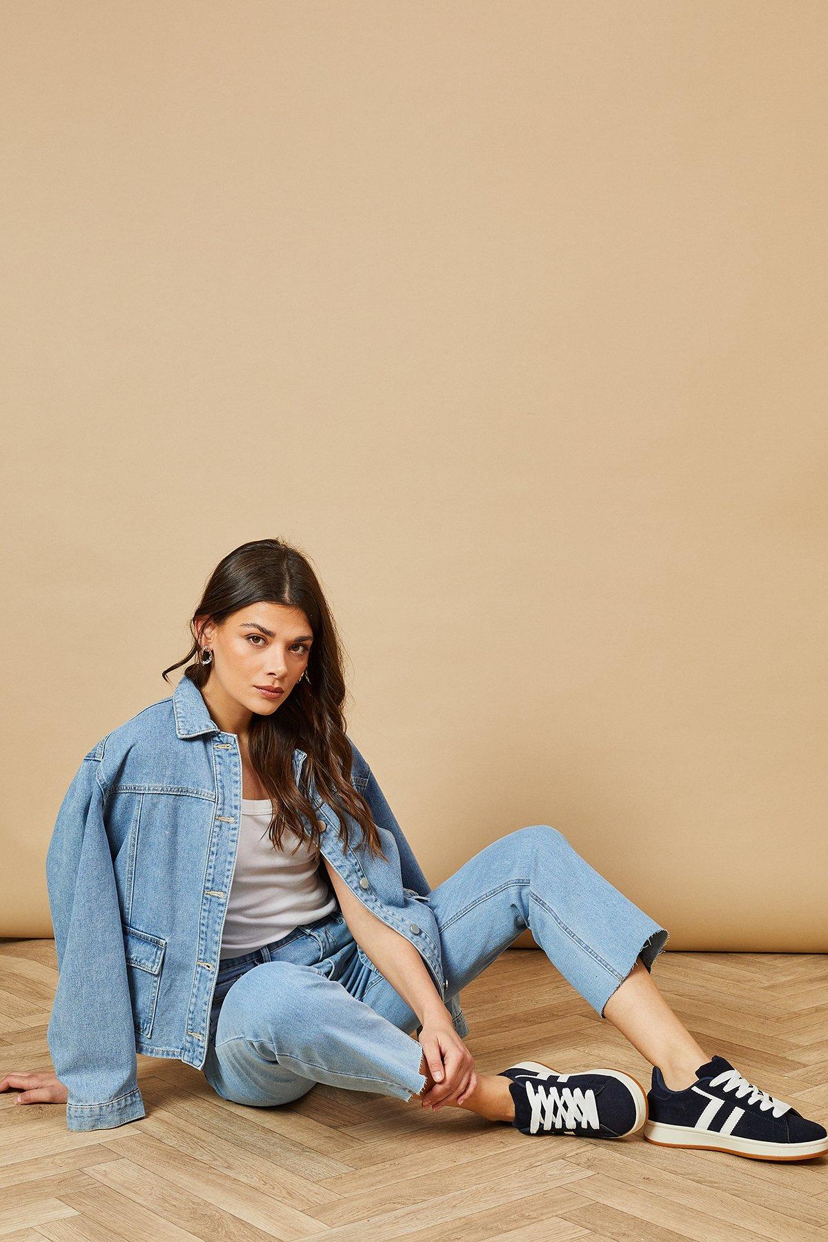 Oasis Navy Leocadia Faux Suede Lace Up Trainers | PLT