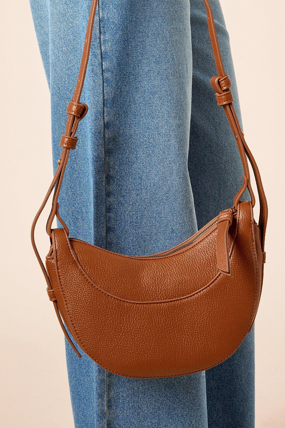 Dorothy Perkins Tan Relly Faux Leather Half Moon Crossbody Bag ...
