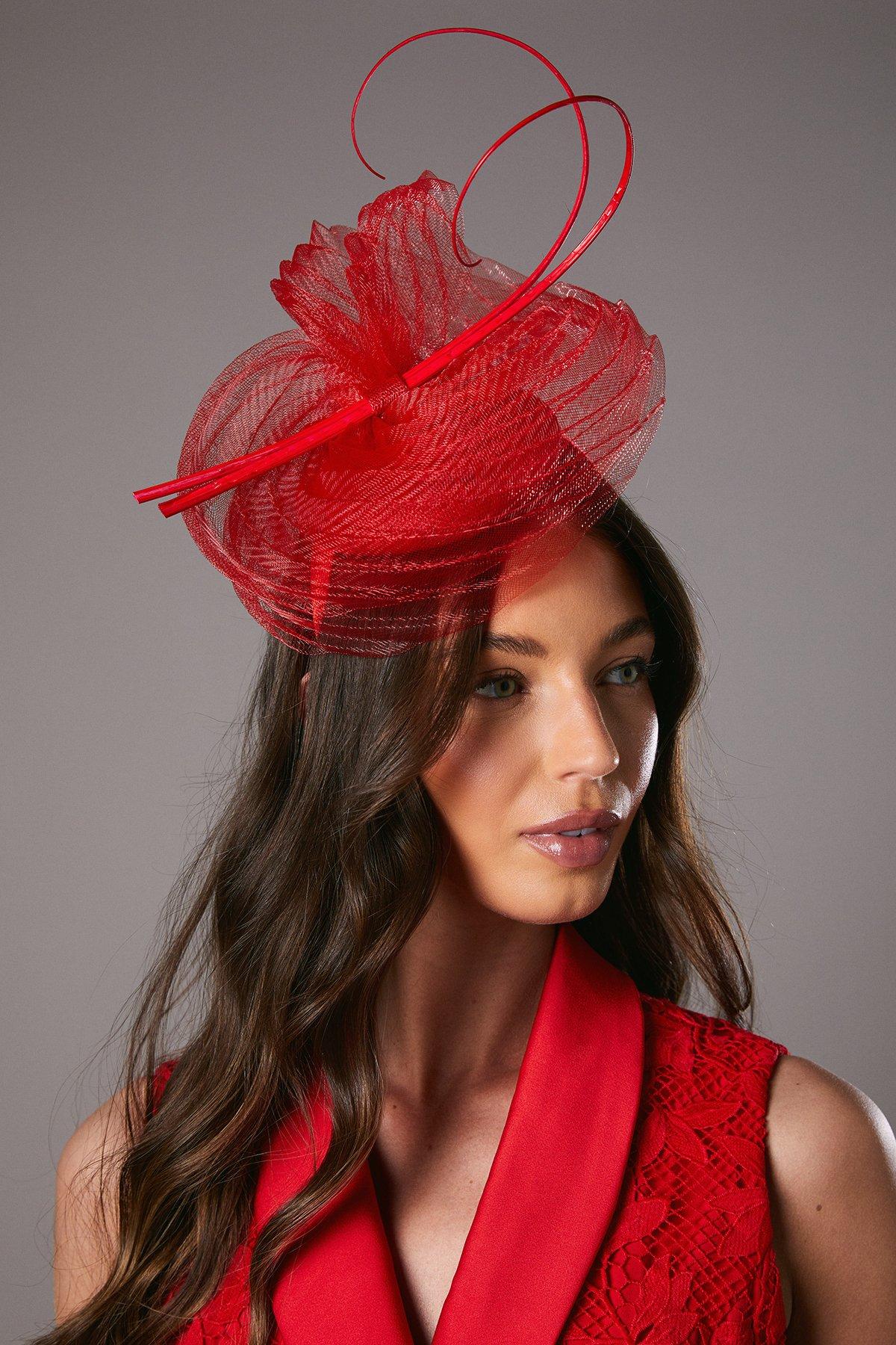 Coast Red Lisa Tan Quill And Mesh Fascinator | PrettyLittleThing