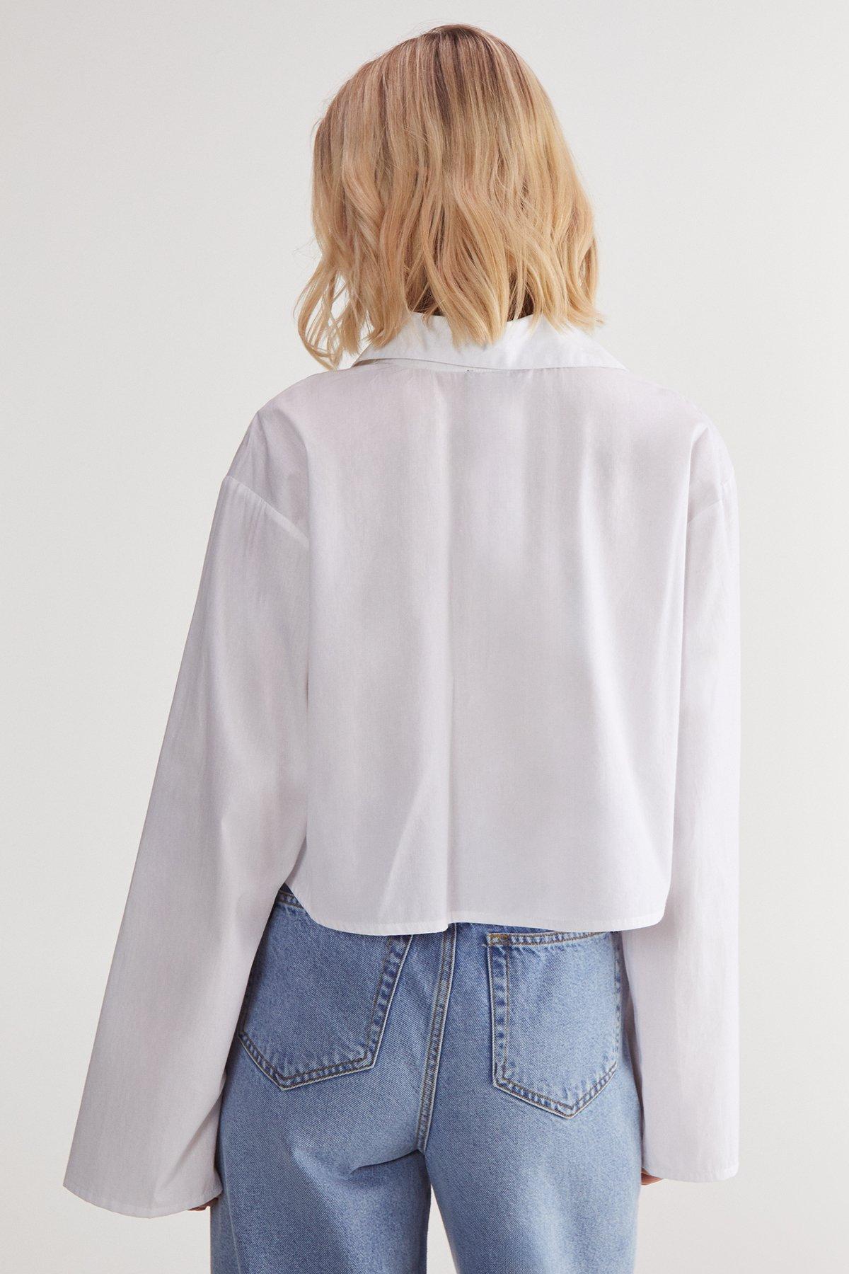 NastyGal White Cotton Tie Front Collared Wide Cuff Shirt ...