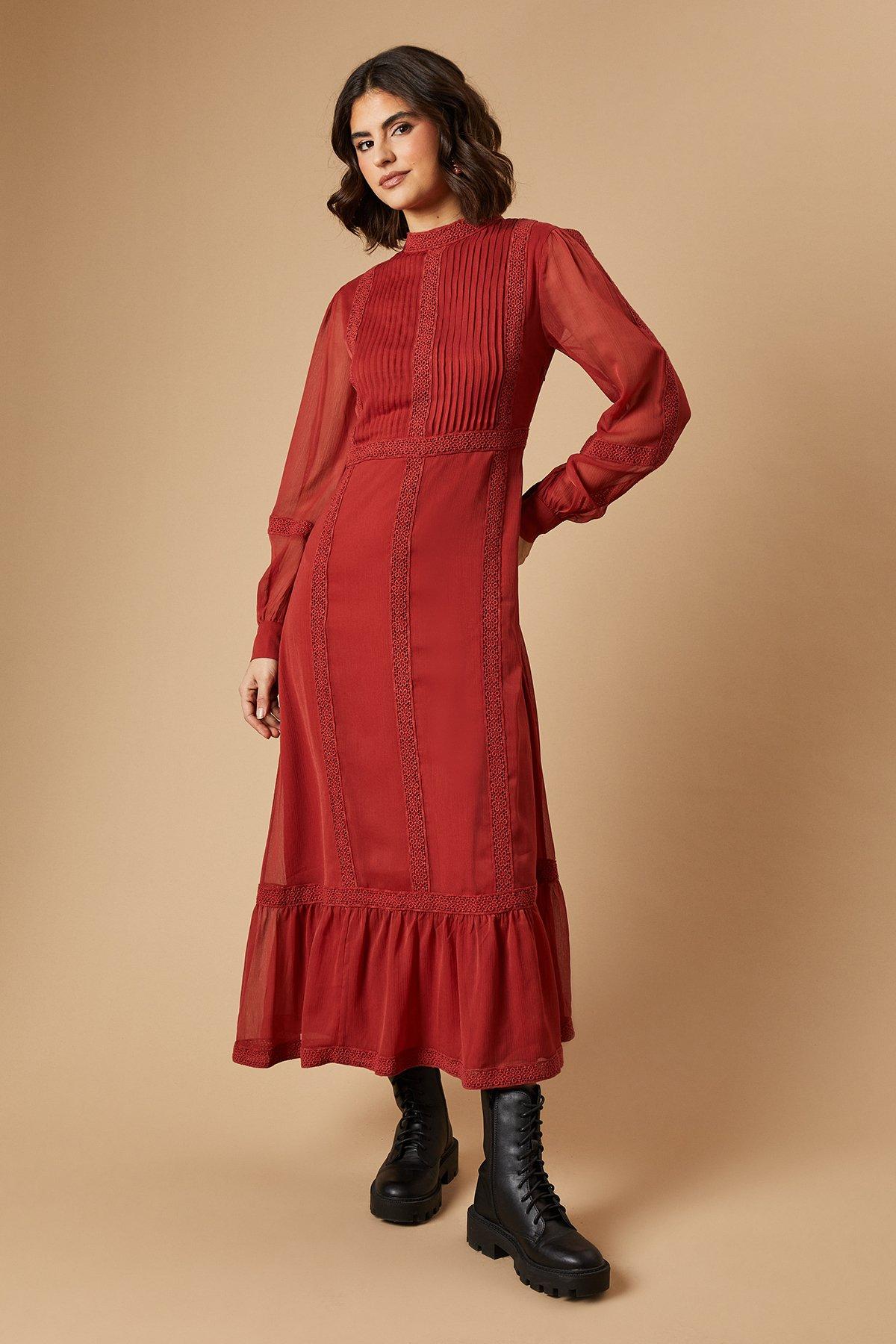 Oasis Rust Plain Lace Trim Detail Maxi Dress | PLT