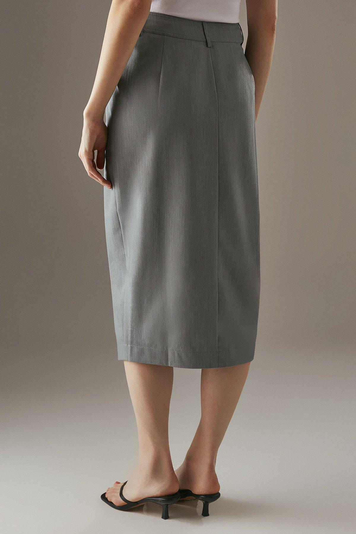 Warehouse Dark Grey Deconstructed Wrap Column Skirt | PrettyLittleThing