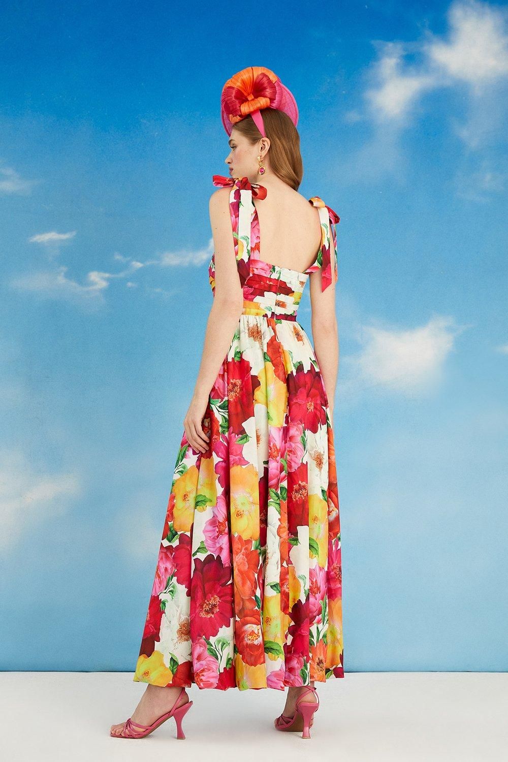 Coast Multi Lisa Tan Balloon Hem Tie Shoulder Maxi Dress | PLT