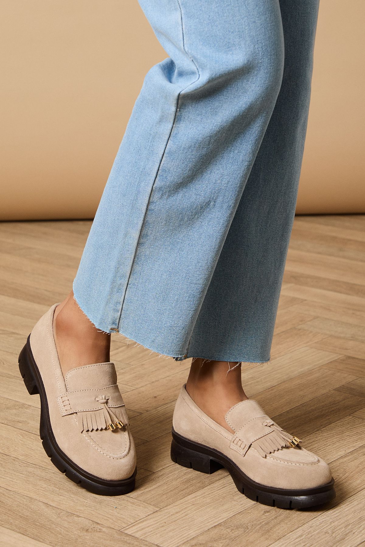 Oasis Beige Brooke Suede Tassel Loafers | PLT