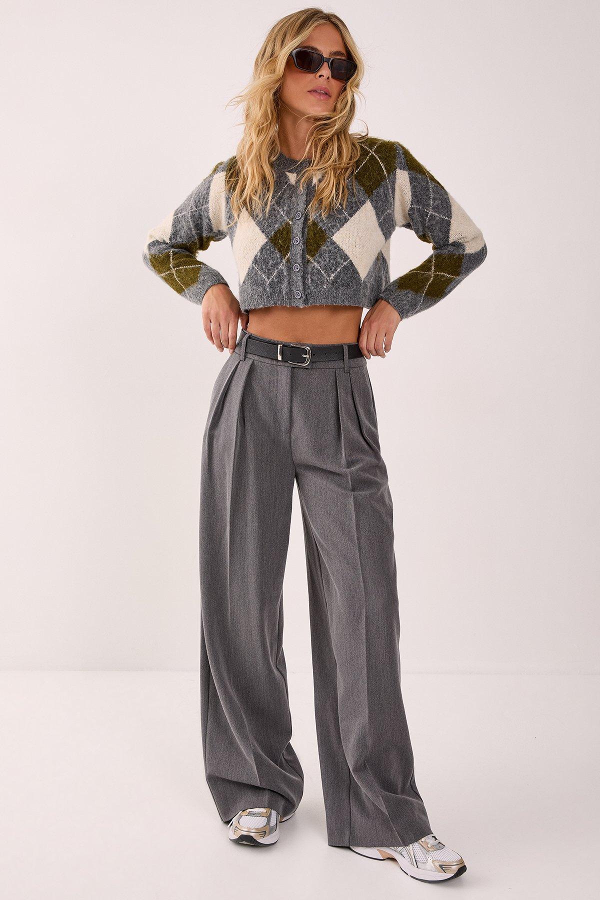 NastyGal Grey (AZ)Brushed Argyle Cropped Cardigan | PLT