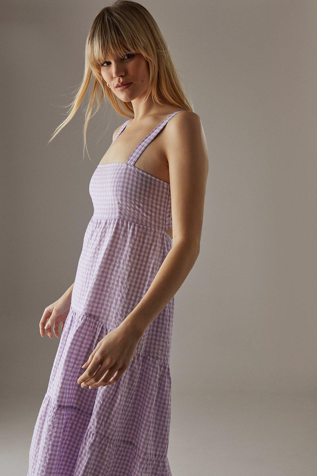 Warehouse Neutral Linen-Look Strappy Tie Back Tier Midi Sundress ...