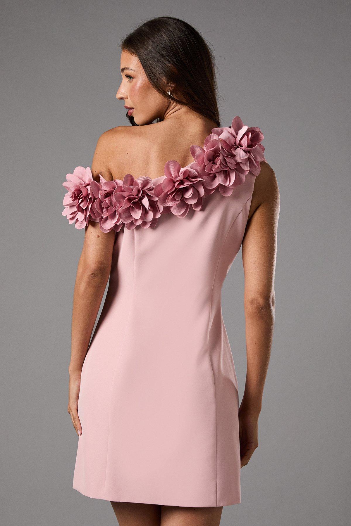 Coast Pink 3D Floral One Shoulder Mini Dress | PrettyLittleThing